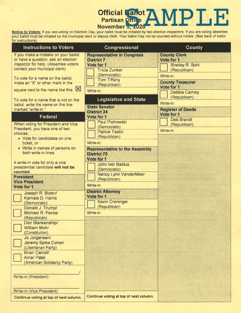 General & Presidential Election – Nov. 3, 2020 – Town of Scott